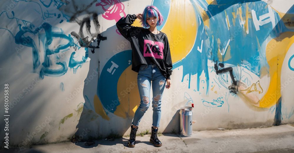 Beautiful girl posing in front of graffiti wall. Beautiful girl on the ...