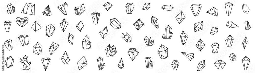 Jewel quartz crystal thin line icon set. Outline sign of treasure gem ...