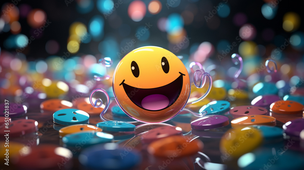 Technicolor Tunes: A smiley face in a world of vibrant, floating music ...