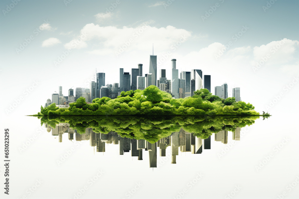 City Skyline Transforming To Green . Сoncept Environmental Benefits Of ...