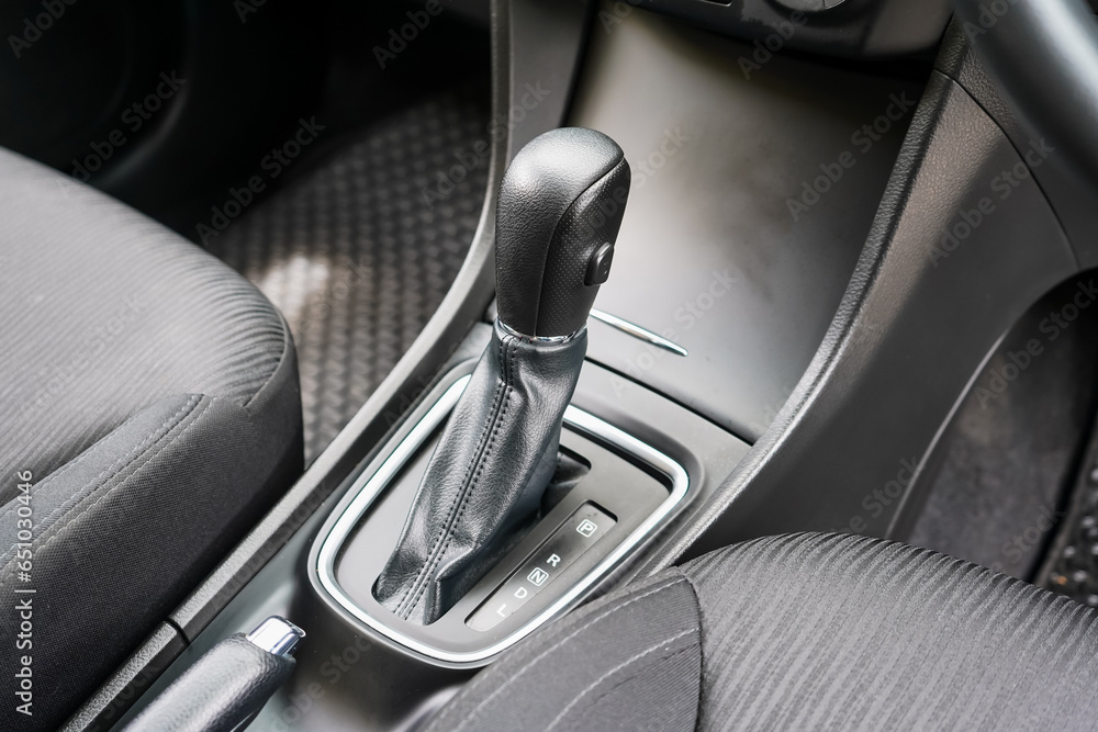automatic transmission shift selector in the car interior. Closeup a ...
