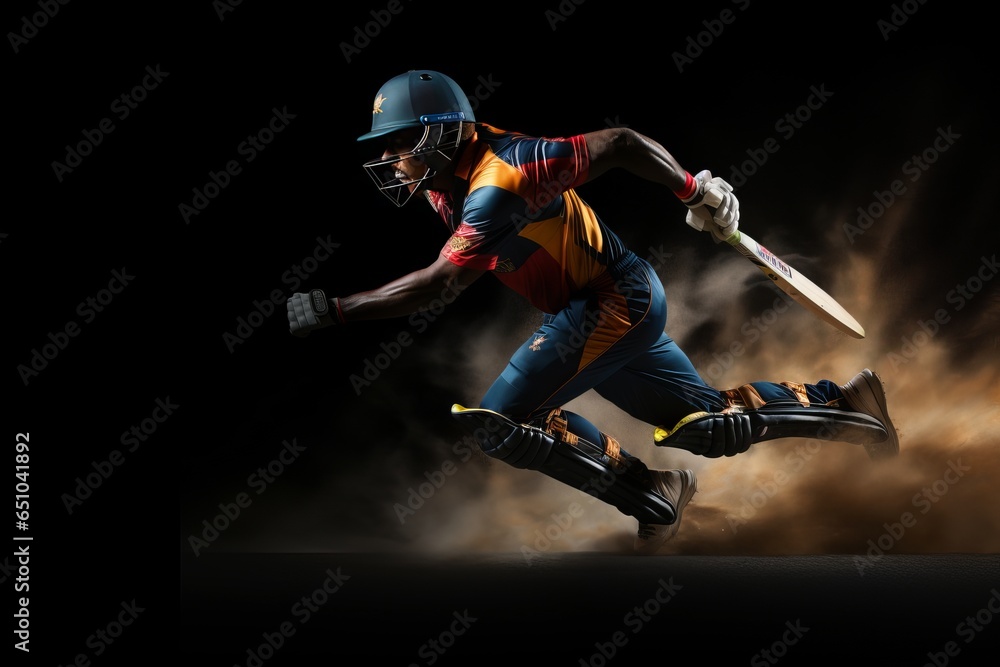 Batsman running on the black background. Stock Photo | Adobe Stock
