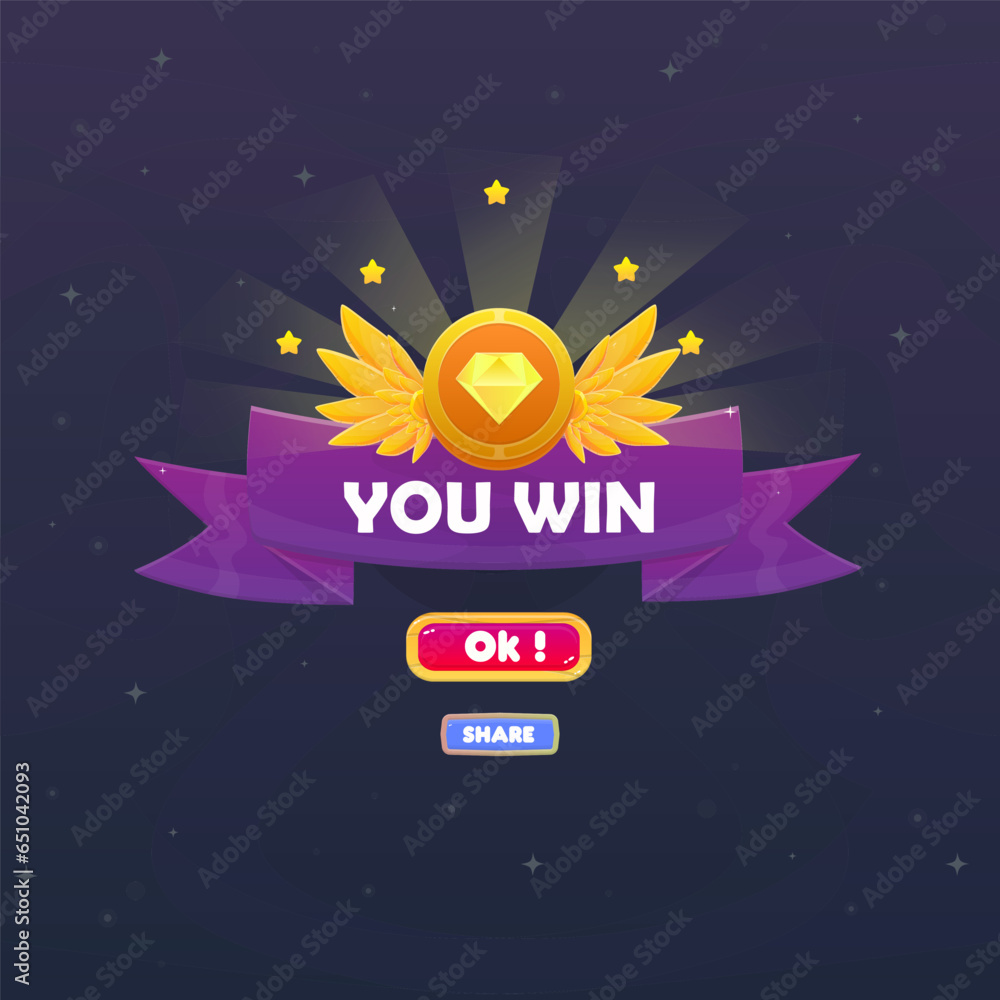 You Win Game UI Badge Pop Up Icon Page Casino Reward Prize Premium Coin ...
