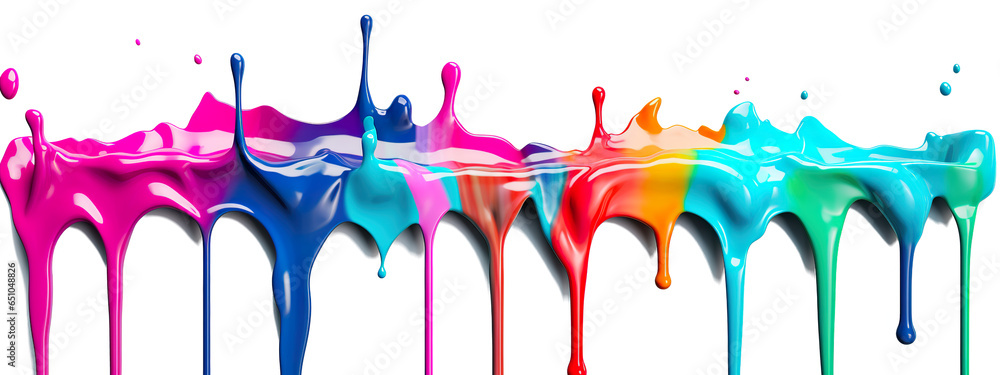 Dripping paint on transparent background. Mixing different colored ...