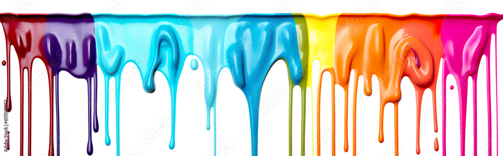 Dripping paint on transparent background. Mixing different colored ...