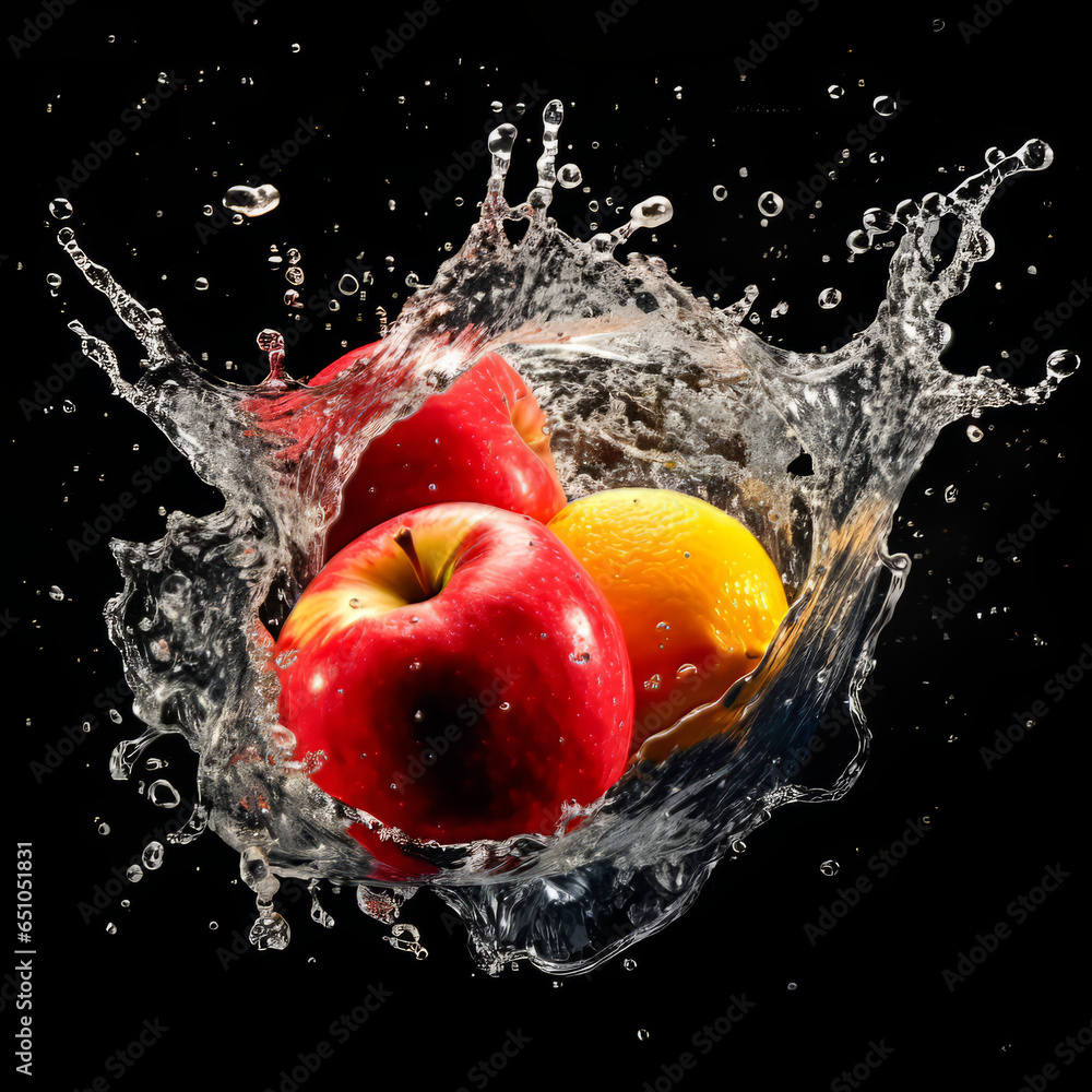 High Speed Photography of Falling Fruit and Water. Generative AI. A ...