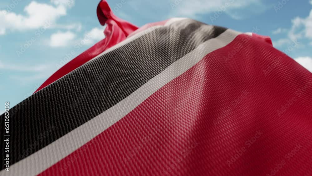 Wavy flag of Trinidad and Tobago blowing in the wind in slow motion ...