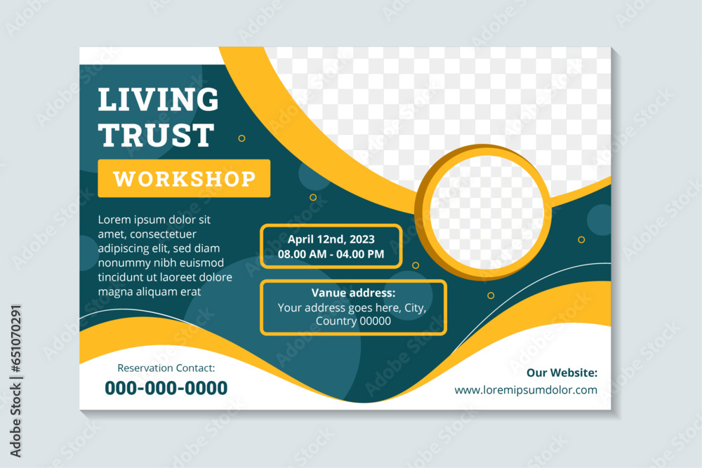 living trust workshop flyer template in horizontal layout. green ...