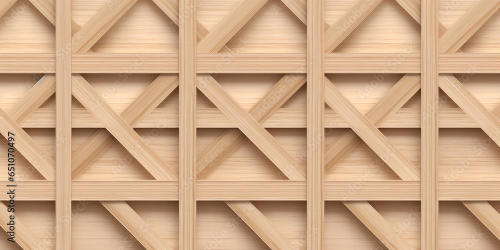 Wood lattice grid, isolated on a brown background, forming a continuous ...