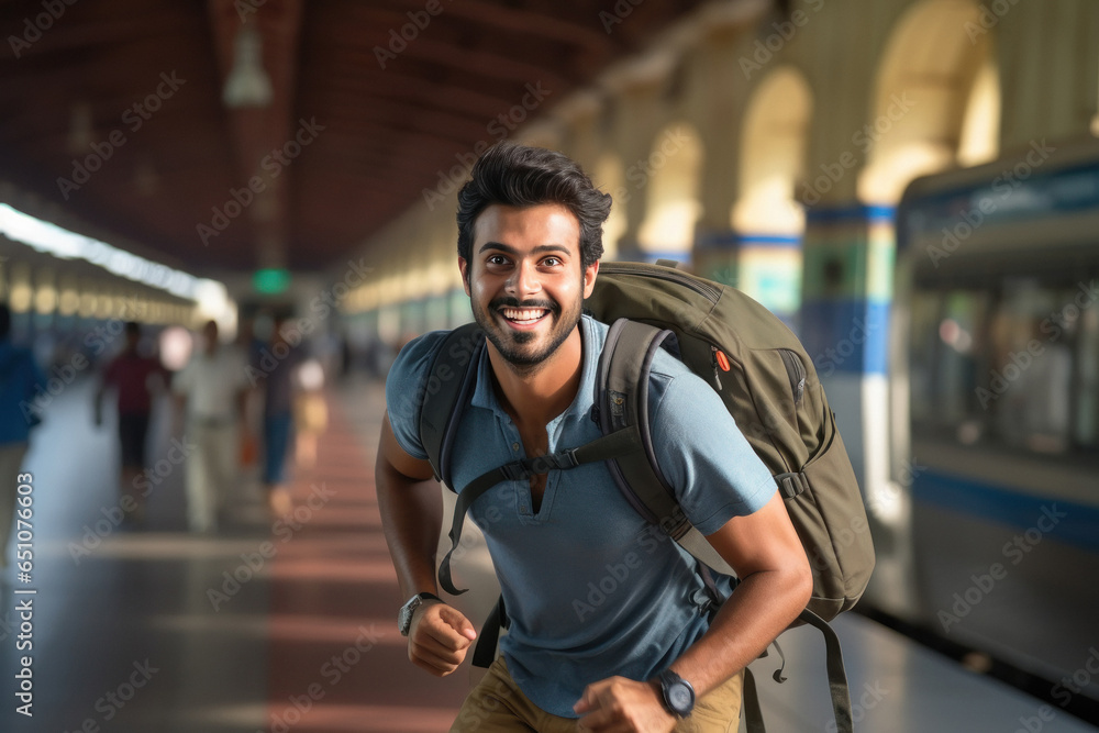 Indian traveler running on railway station while missed train Stock ...