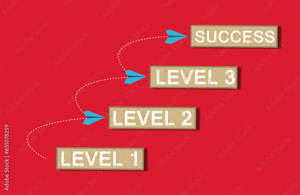 level 1,2,3 text on wooden block stair up success on top showing the ...