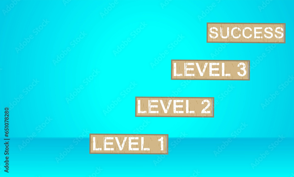 level 1,2,3 text on wooden block stair up success on top showing the ...