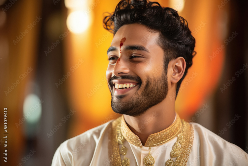indian man smiling in traditional look Stock Photo | Adobe Stock