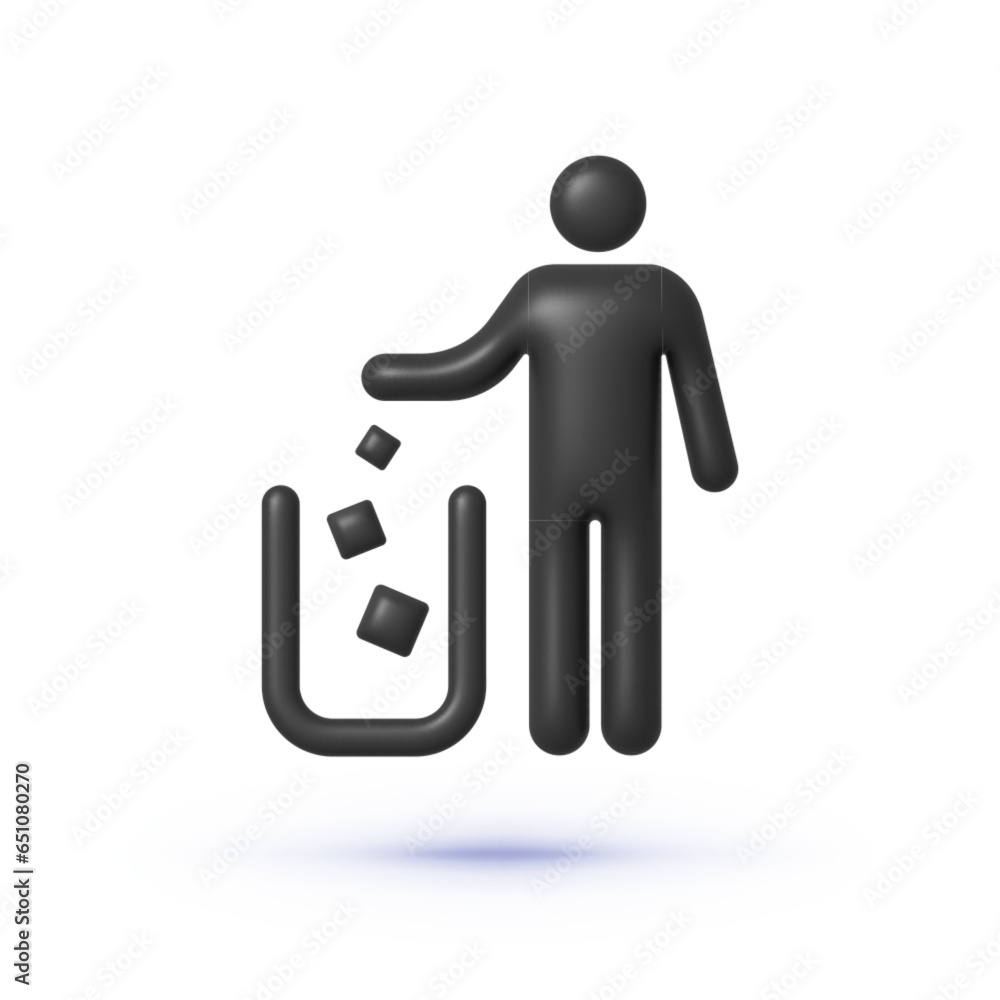 Trash sign 3d on white background. Tidy man symbol, do not litter icon ...
