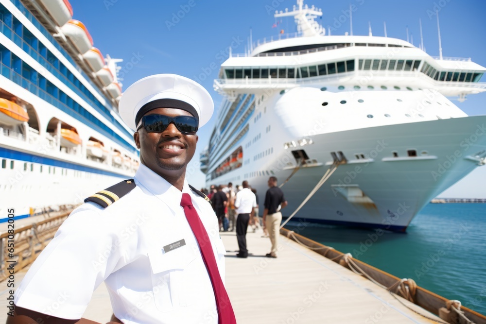 Portrait happy cheerful smiling African American male man captain ...