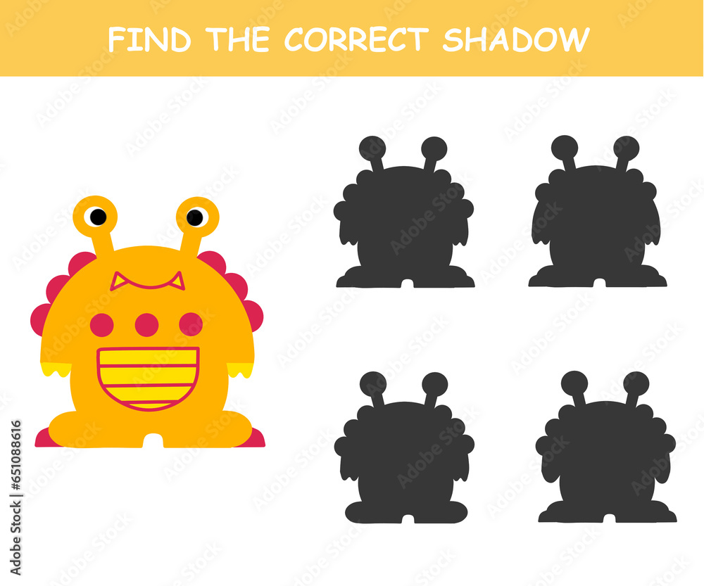 Find the correct shadow of the cute illustration of monster ...