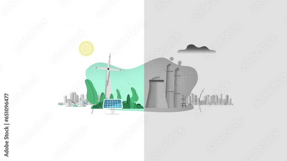 Animation on clean and renewable energy sources featuring solar energy ...