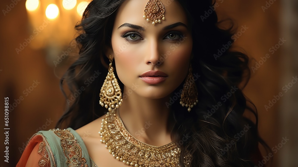 Portrait of Indian woman in traditional dress and jewellery. Stock ...