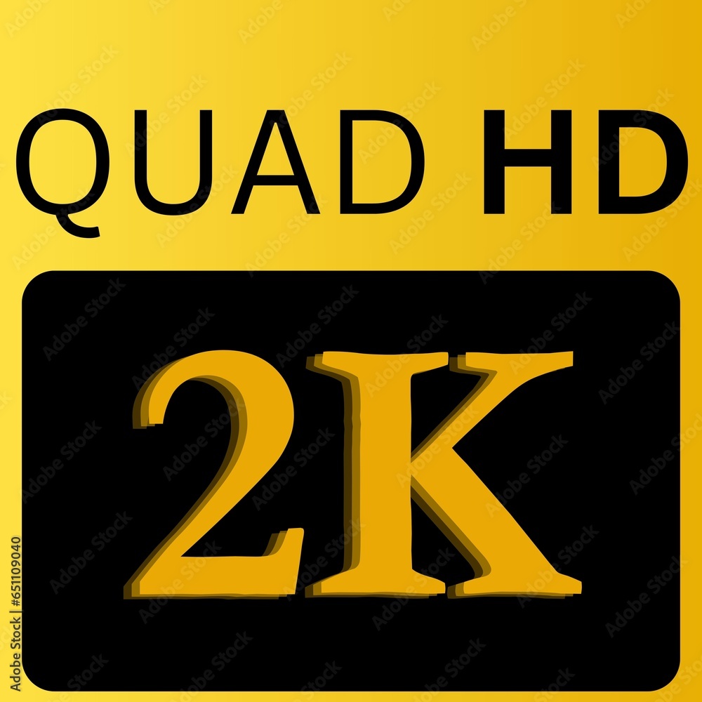 Quad HD golden symbol. 2K HD Logo icon 3d model Stock Illustration ...