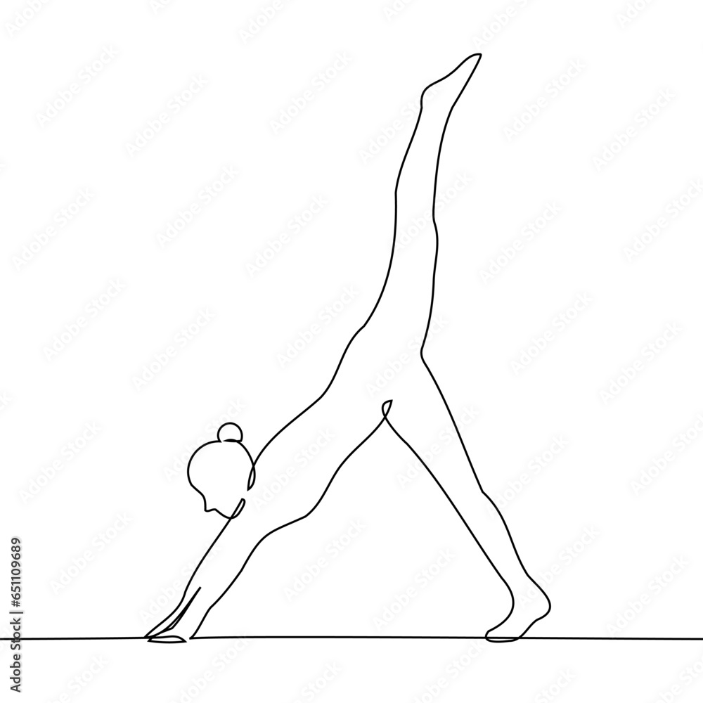 woman stands on her hands and leg raising her second leg up - one line ...