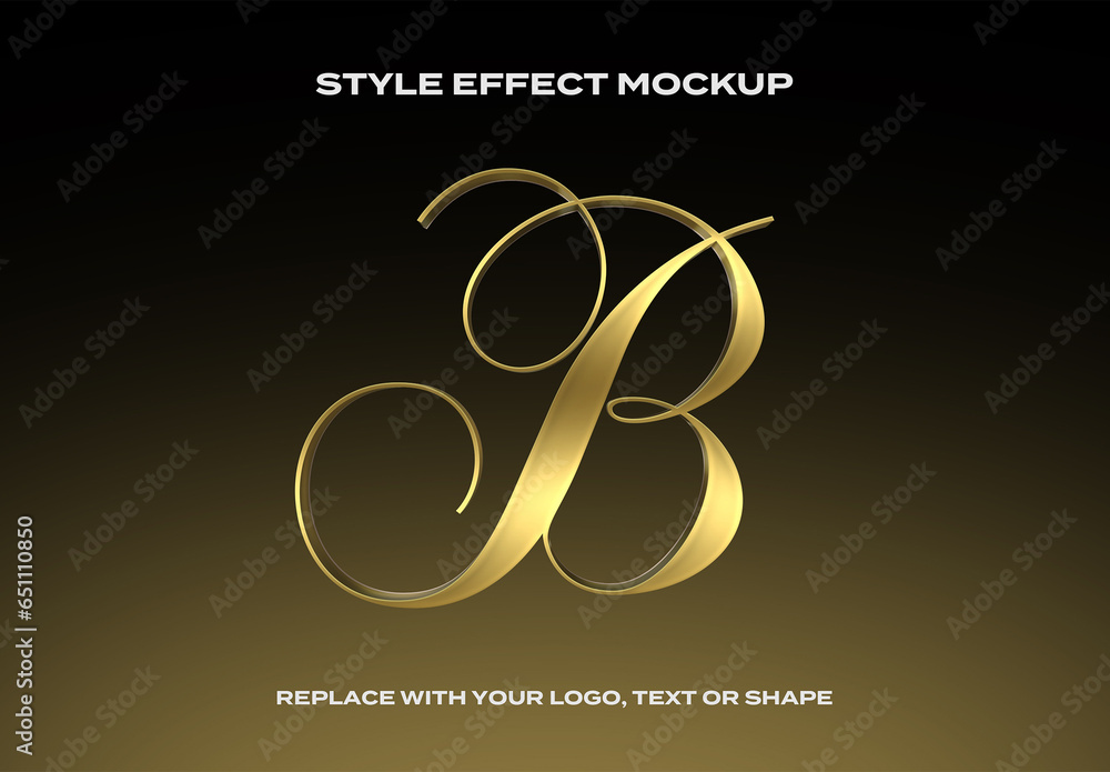 Text Logo Style Effect Gold Chrome Glass Mockup 3D Metal Template Stock ...