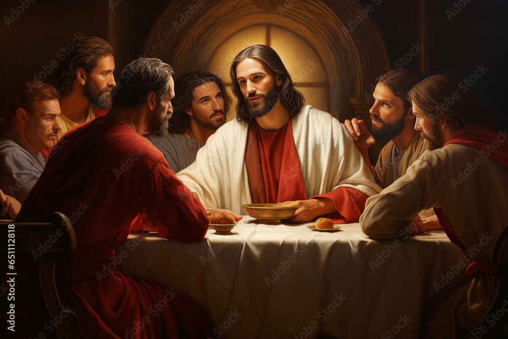Generative AI picture of Jesus teaching disciples on his last supper ...