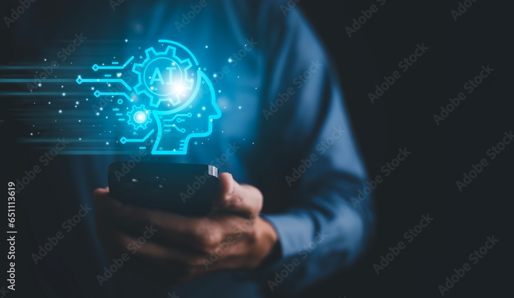 Foto de Programmer people working laptops or smartphones with AI ...