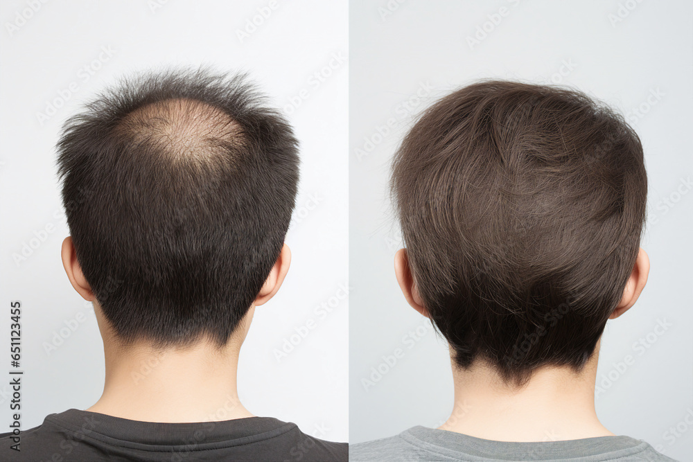 Generative AI collage two photos comparison before after anti hair loss ...