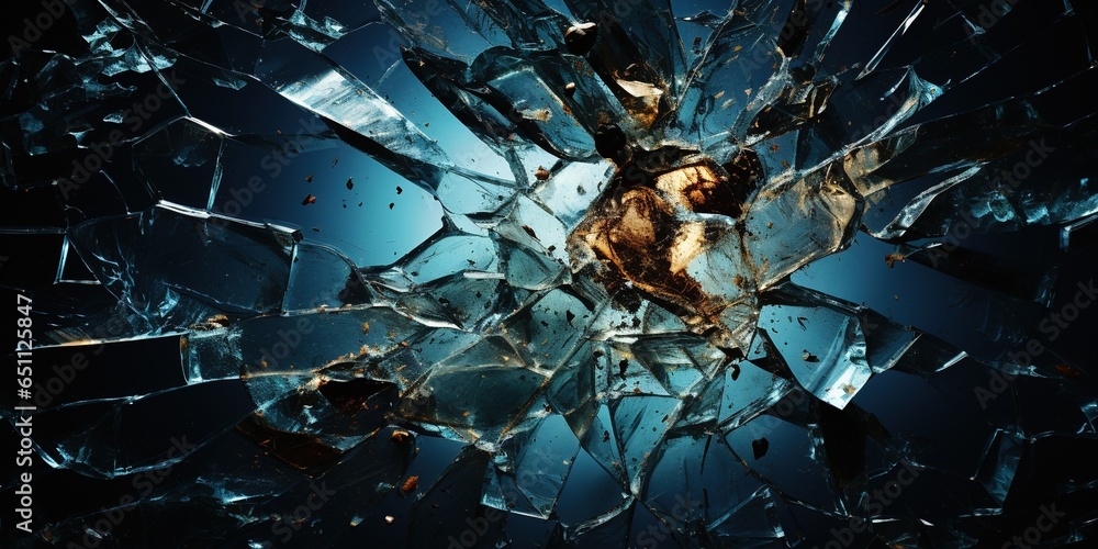 Photo Cracked glass object on black background, smashed glass texture ...