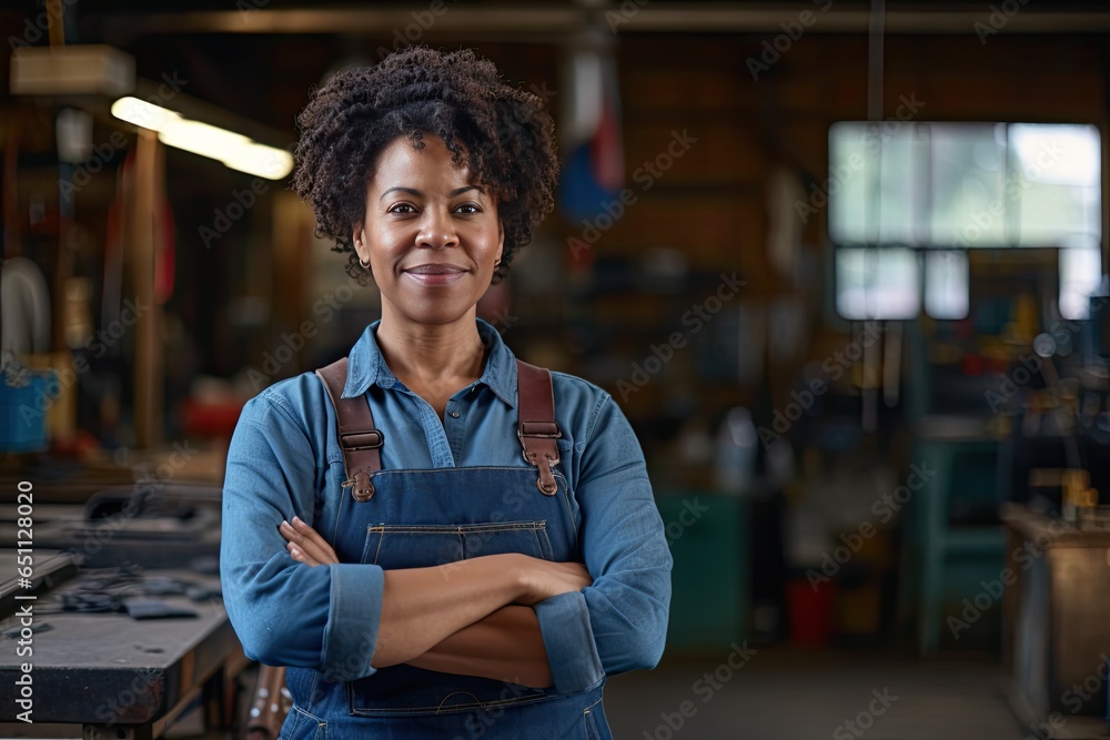 Repairwoman a car in auto repair shop. Middle aged African American ...