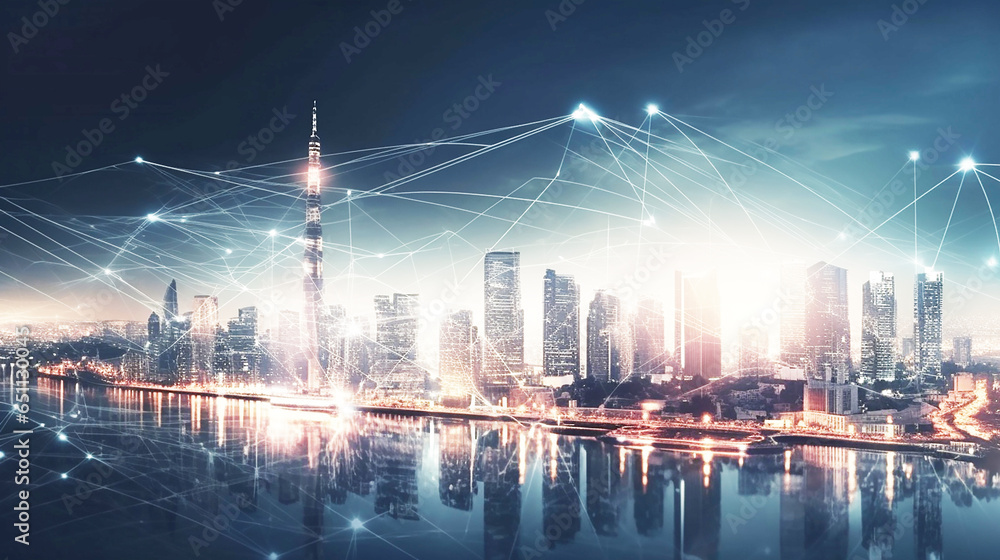 Futuristic Cyber Technology Cityscape with 5G Network, Smart City ...