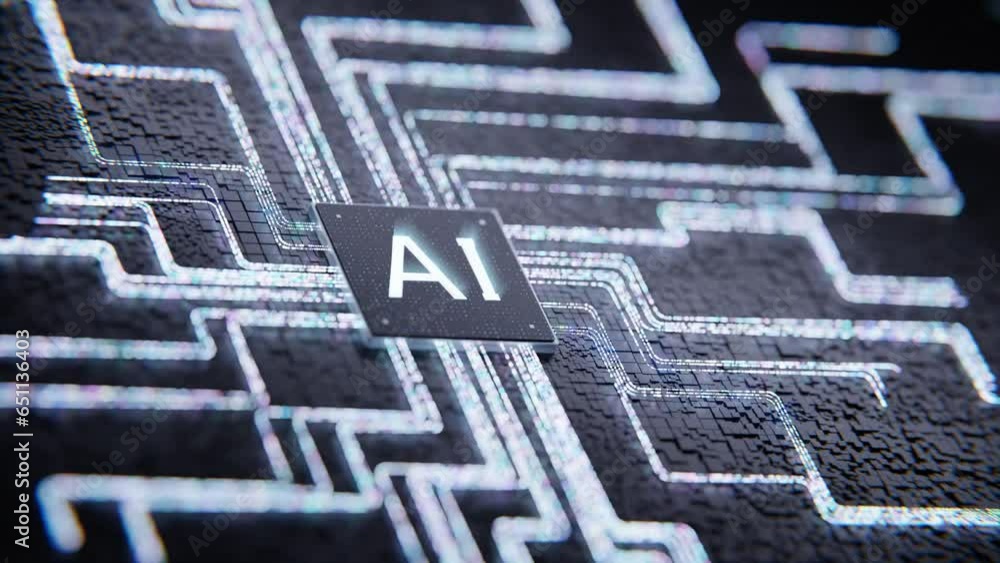3D Render animation of AI Artificial intelligence in CPU chipset ...