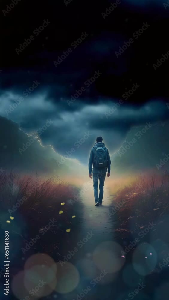 silhouette of a person walking somewhere unknown, Seamless looping ...