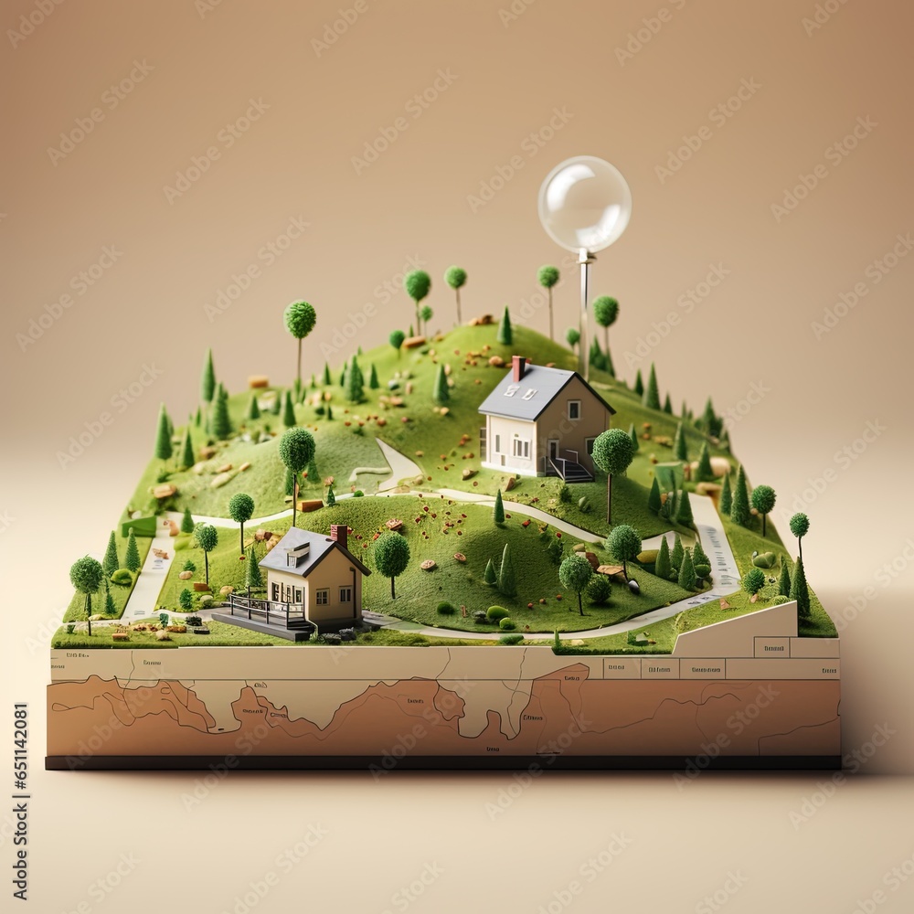 isolated land section cubicle soil cross section rural home real estate ...