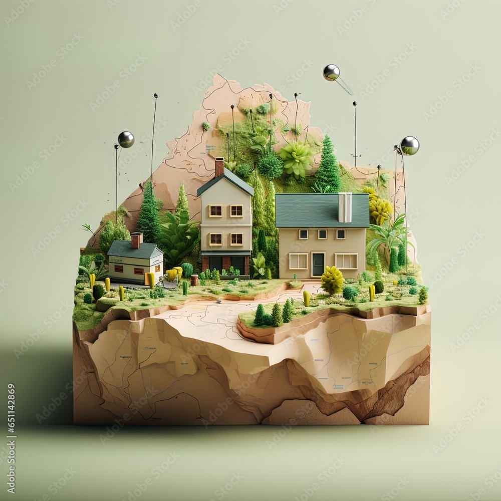 Earth land Soil cubicle layers 3D Illustration isolated ground cross ...