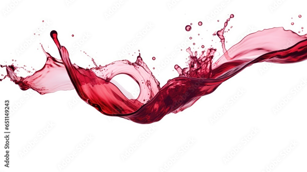 Red wine splashes isolated on white background. Red liquid flowing ...