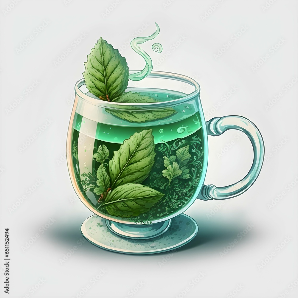 mint tea comic anime style white background detailed 4k cinematic Stock ...
