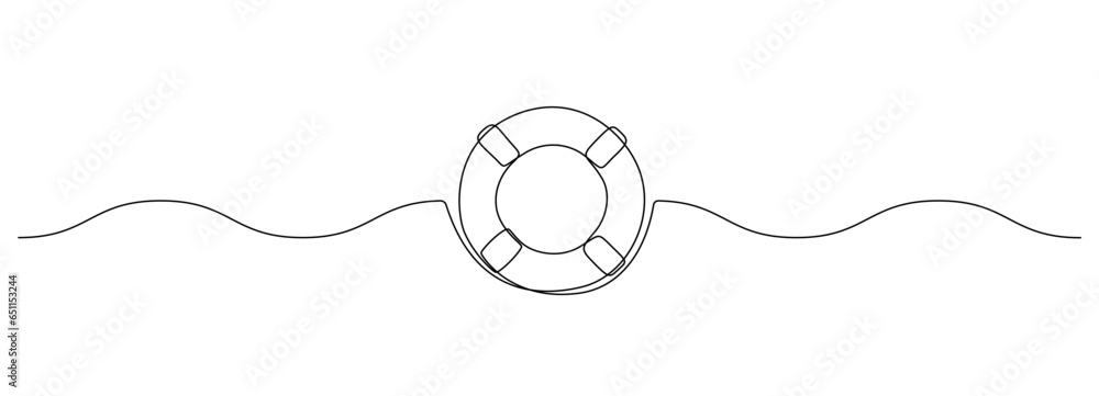 One continuous line drawing of Lifebuoy. Rescue belt and rubber ring ...
