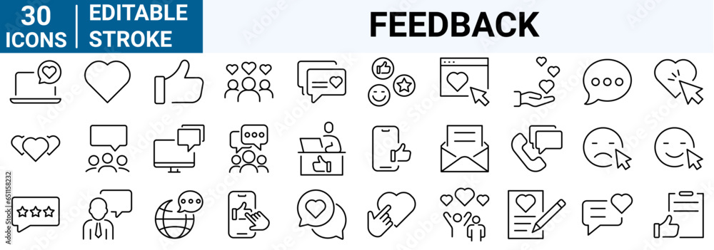 set of 30 line Feedback web icons Testimonials, like, comment ...