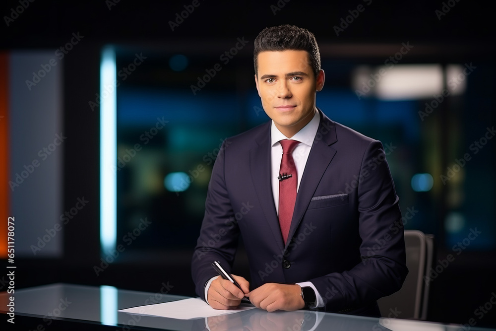 TV news presenter in action on a popular channel, engaging in live ...