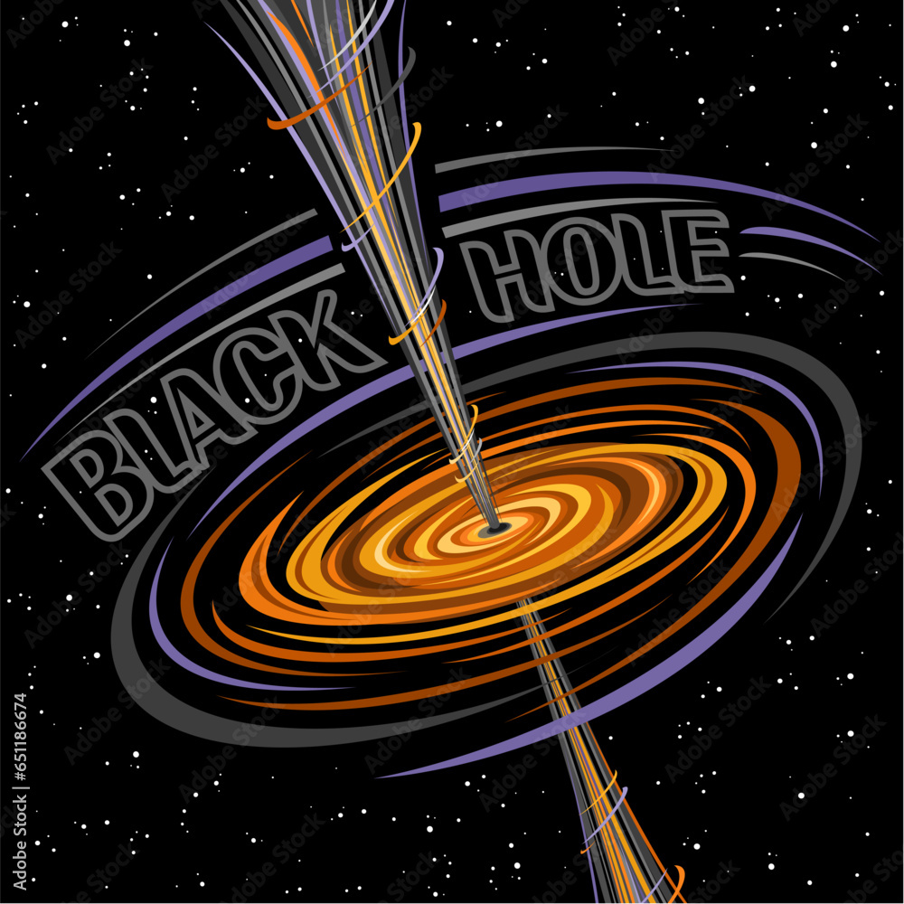 Vector illustration of Black Hole, square astronomical poster with ...