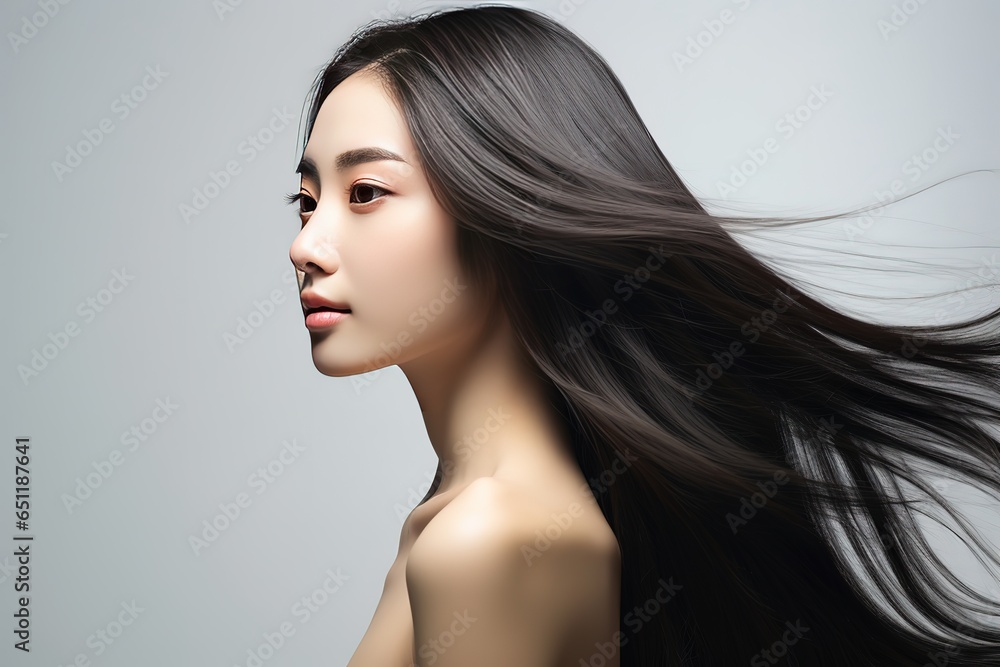 Beautiful long hair asian woman model hair smooth brunette hairstyle model, Product model ...