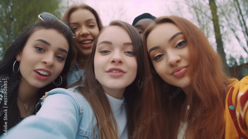 everyday life of cool teenage girls, group of classmates or best ...