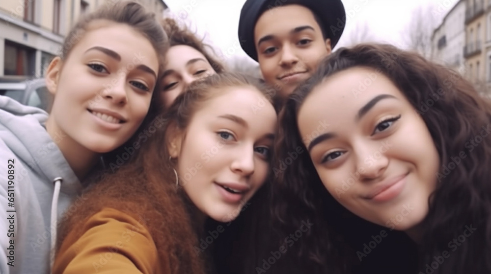 everyday life of cool teenage girls, group of classmates or best ...