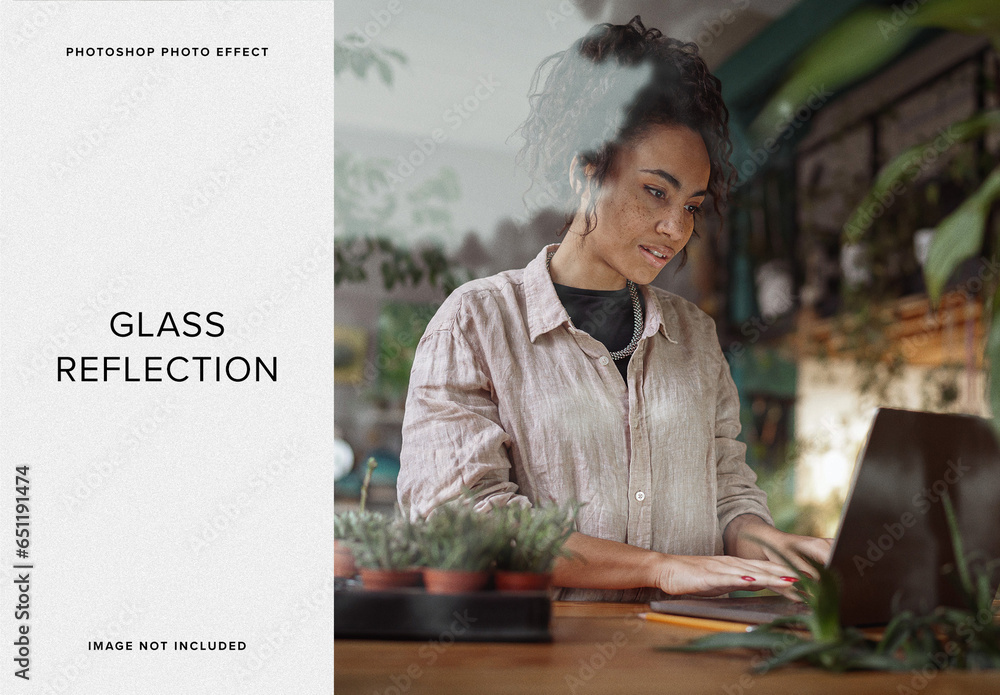 Glass Reflection Image Effect Mockup plantilla de Stock | Adobe Stock