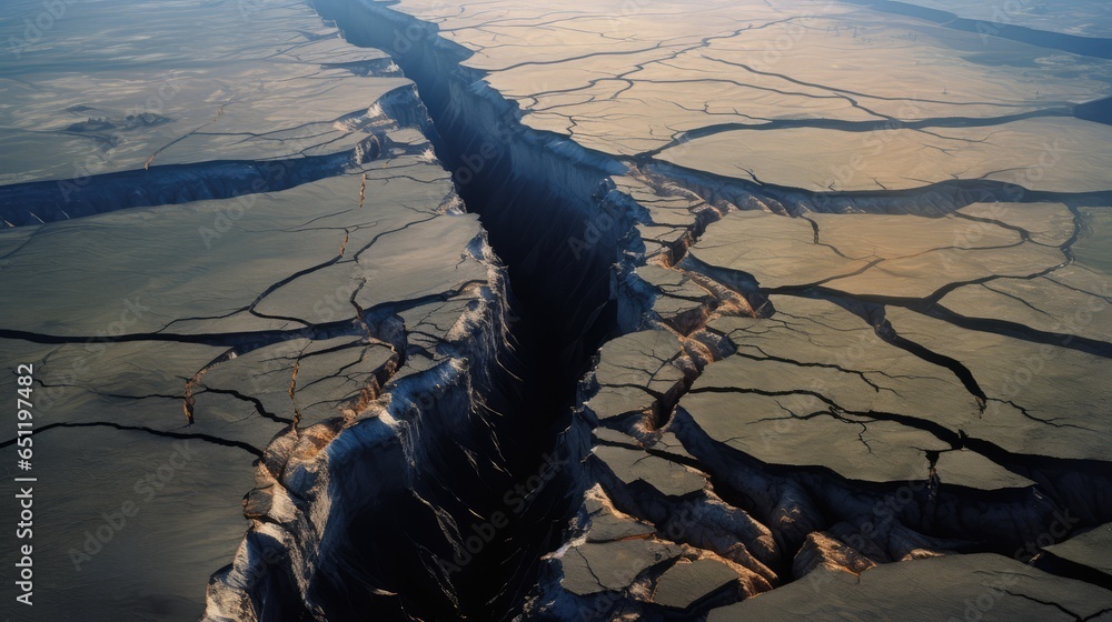 The image of the broken fault line stretching for kilometers of a very ...