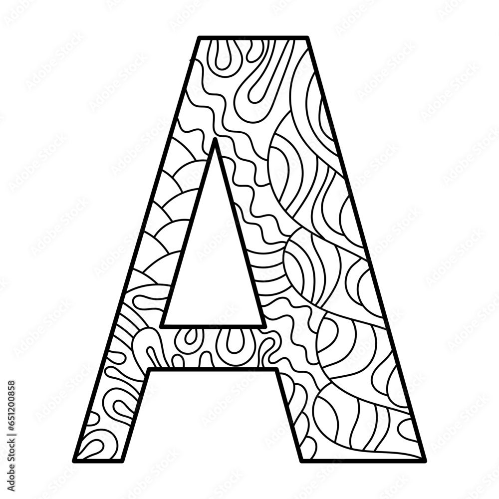 Letter A . Coloring book page. Design template . Print for bag,. poster ...