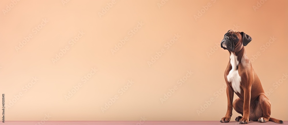 Cute boxer poised on hind legs ready to grab above against isolated ...