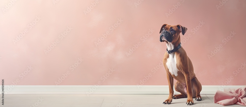 Cute boxer poised on hind legs ready to grab above against isolated ...
