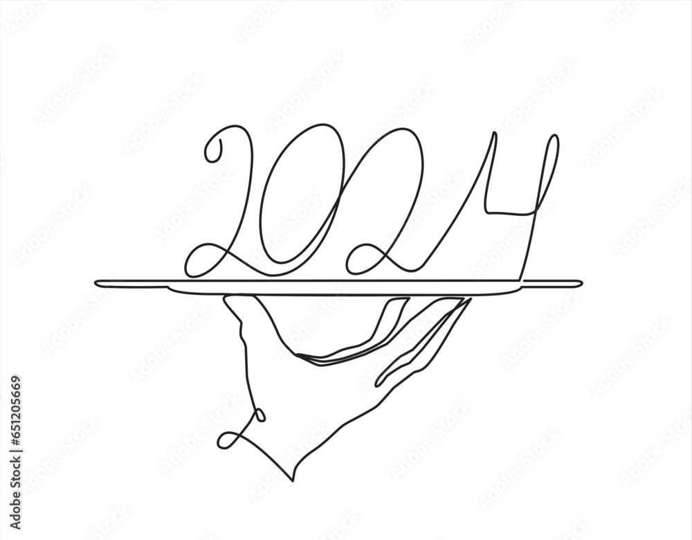 Continuous one single line drawing of Hand holding 2024 year one. Hand ...